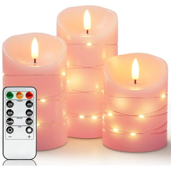 CHE-Flameless Candles with String Lights, 3 Pack Embedded Fairy String ...
