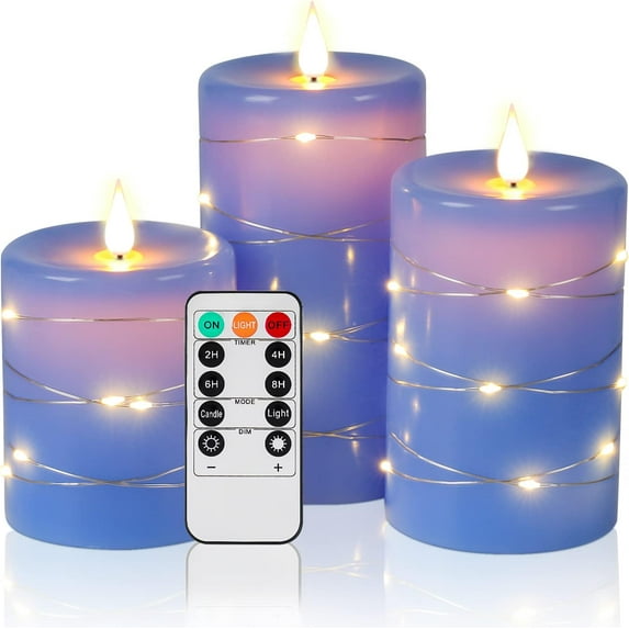 CHE-Flameless Candles with String LightsBattery Operated Candles,LED ...