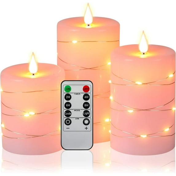 CHE-Flameless Candles with String LightsBattery Operated Candles,LED ...