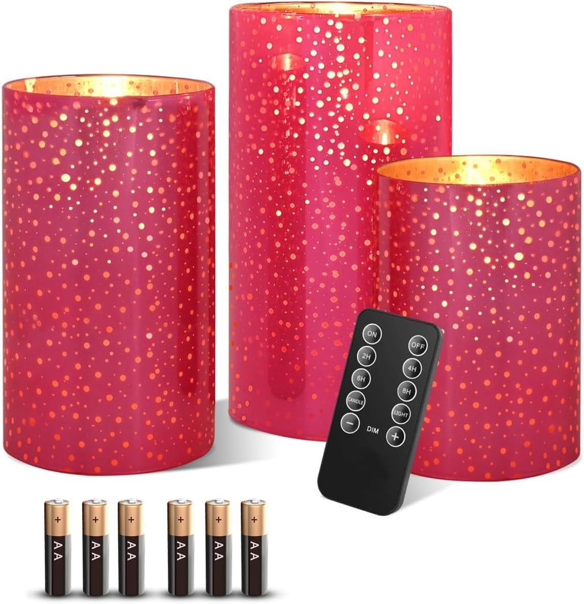 CHE-Flameless Pink Raspberry Glass LED Pillar Candles with Remote and ...