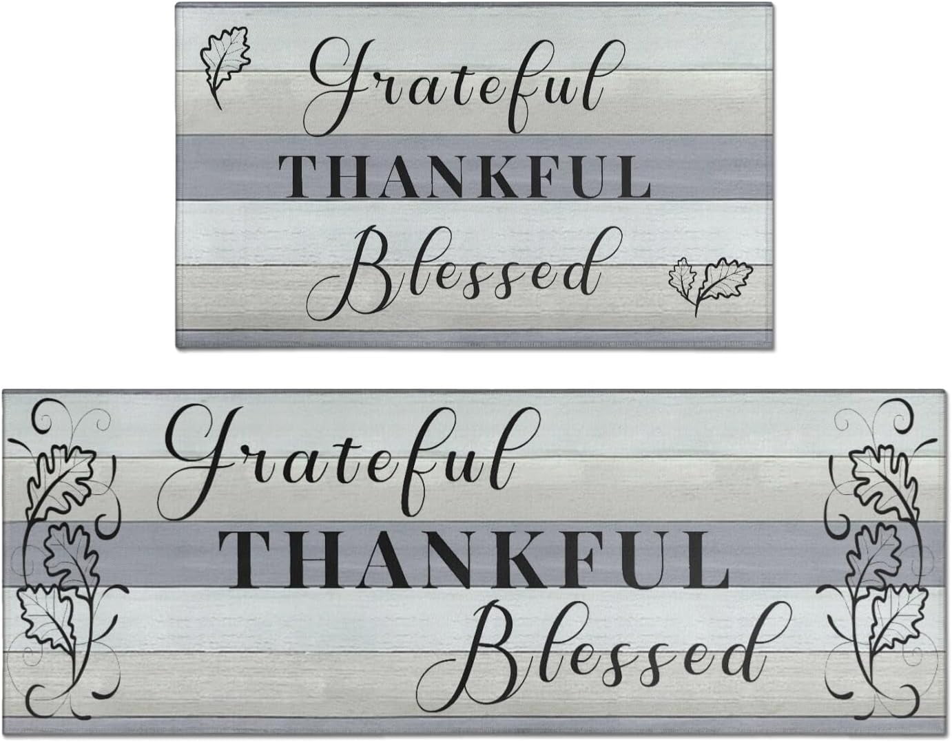 CHE-Grateful Thankful Blessed Kitchen Rugs Set of 2 Grey Non-Slip ...