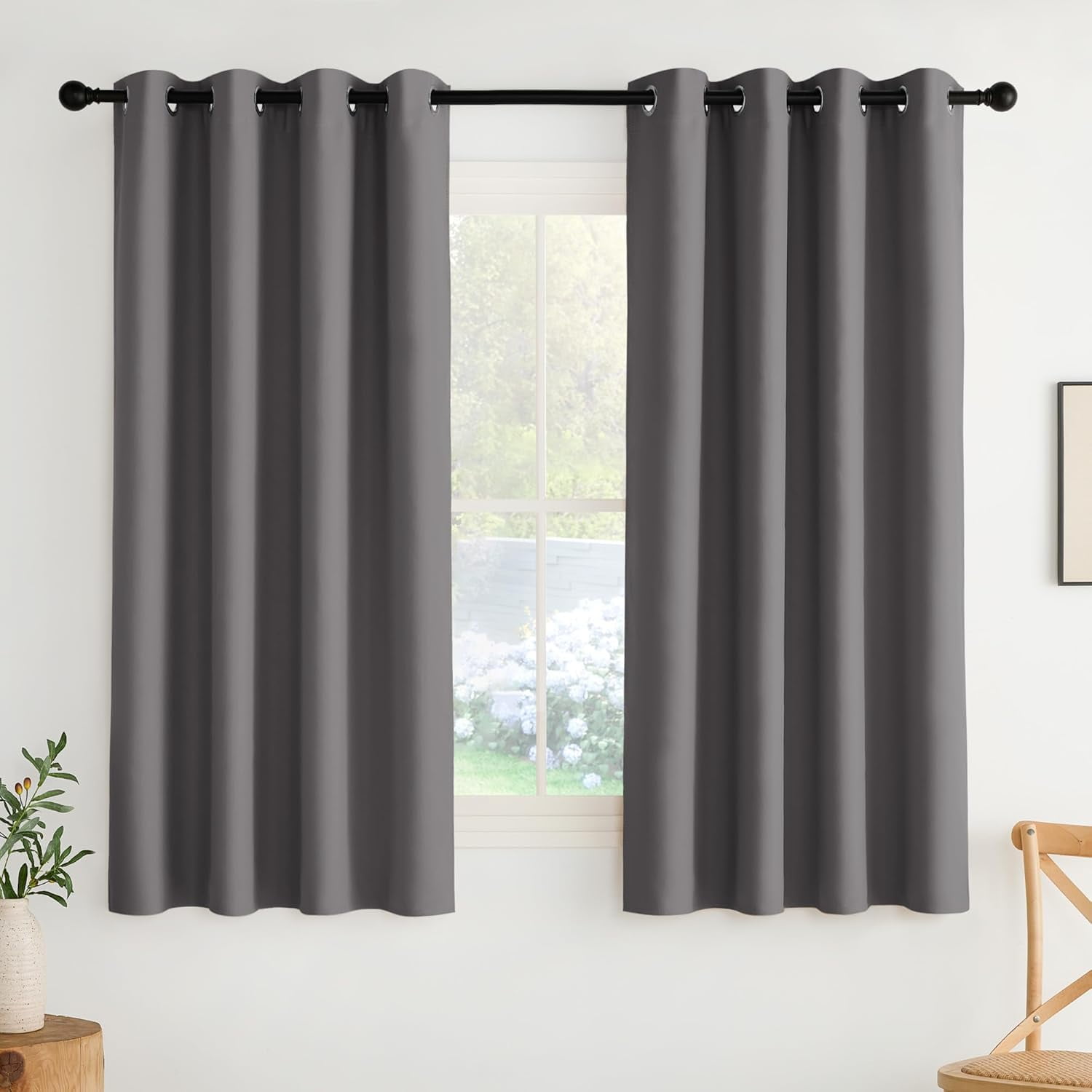 CHE-Grey Grommet Blackout Curtains 63 inch - Thermal Insulated Shades ...