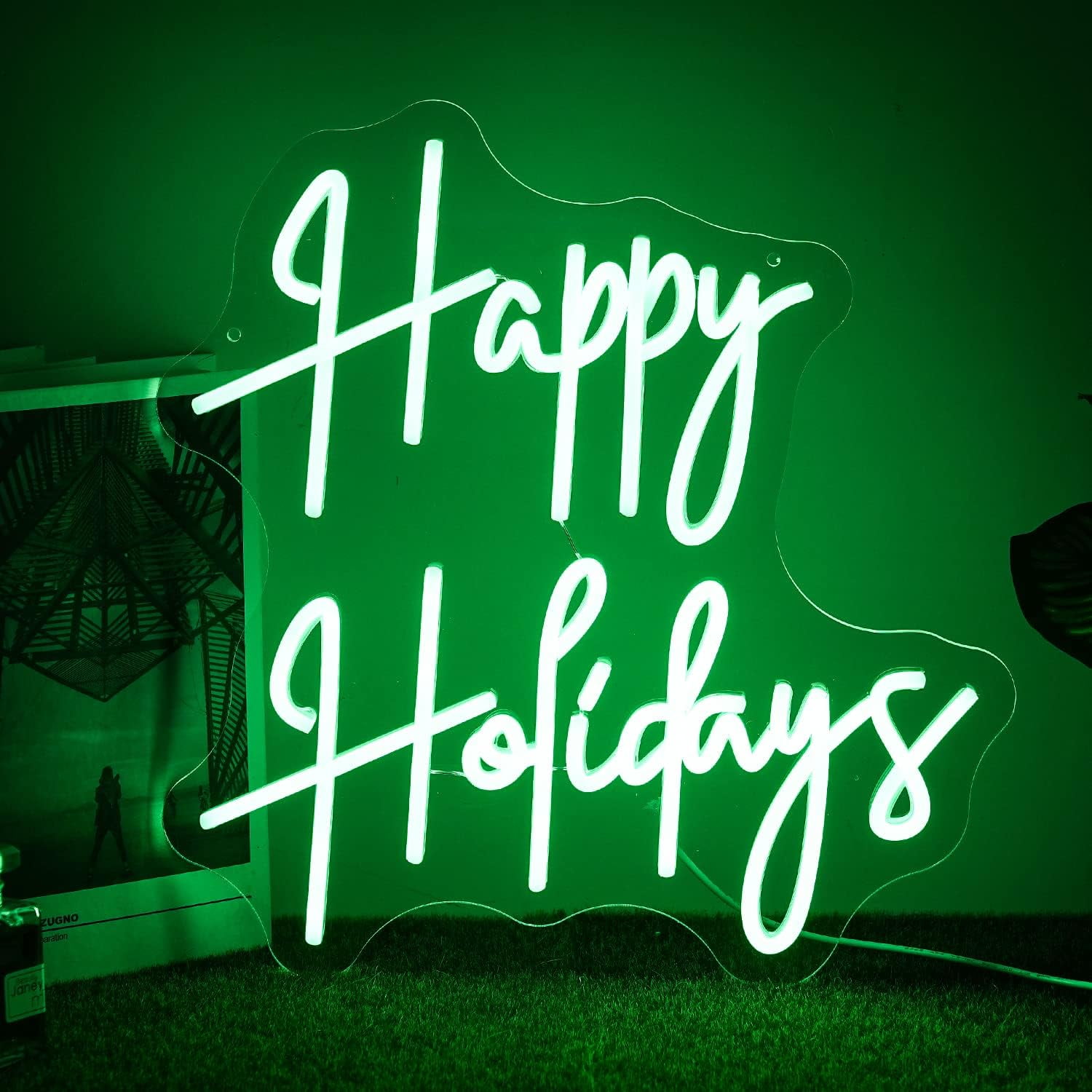 CHE-Happy Holiday Neon Sign Dimmable Letter Neon Signs Green Led Neon ...