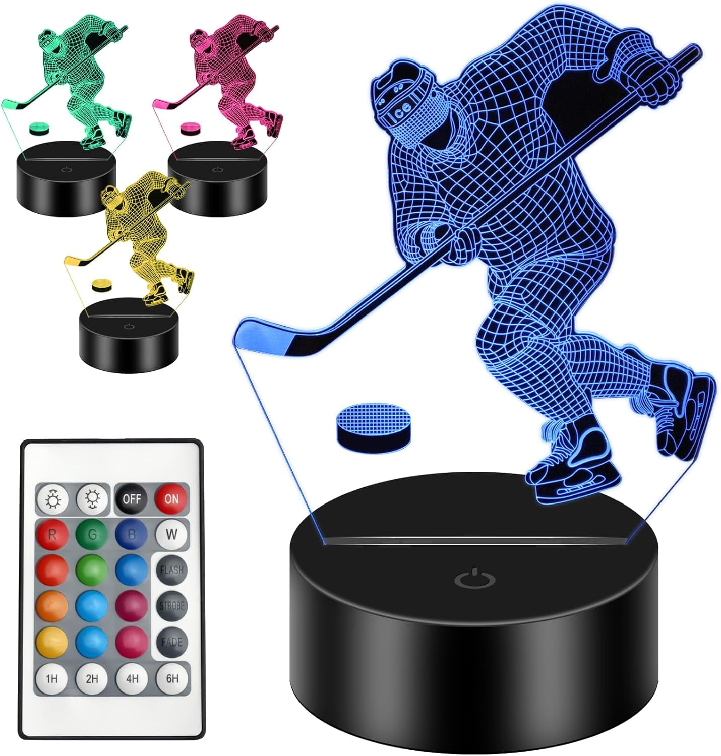 CHE-Ice Hockey Night Light for Kids, 3D Illusion Lamp with Remote ...