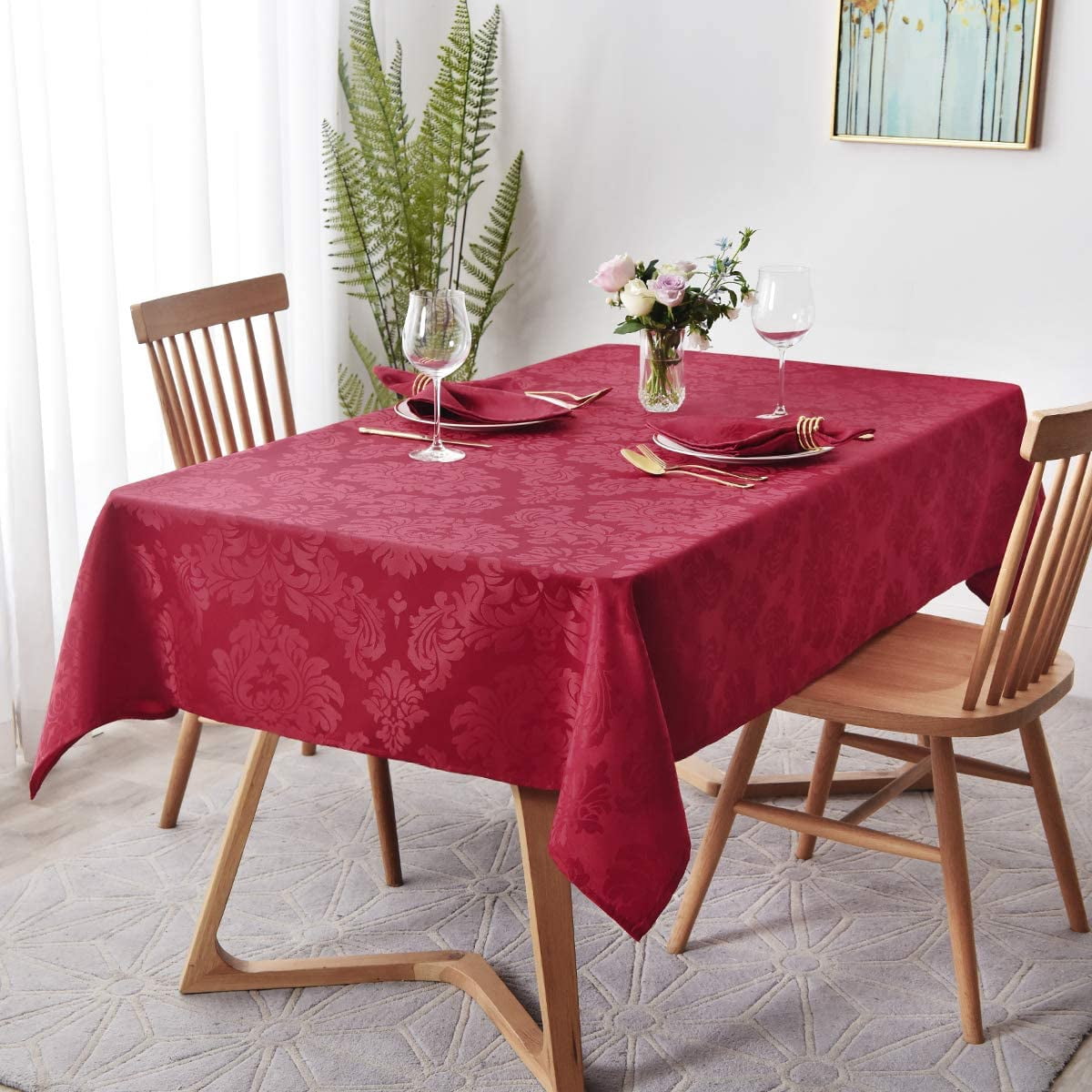 CHE-Jacquard Table Cloth Damask Design Water Proof Wrinkle Free Heavy ...