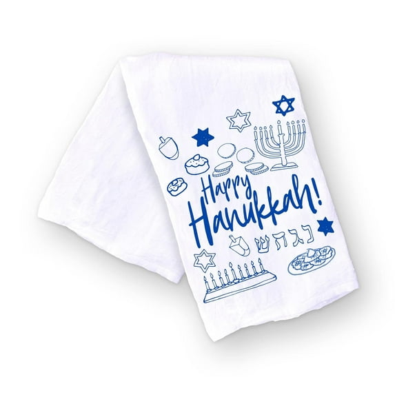 CHE-Jewish Hanukkah Holiday Icons Kitchen Towel, Dreidel, Menorah ...
