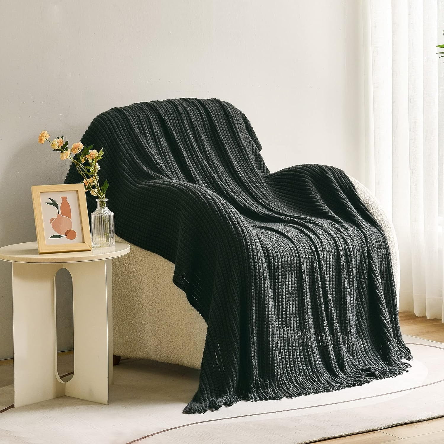 CHE-Knitted Throw Blanket for Couch,Soft Farmhouse Boho Throw Blanket ...