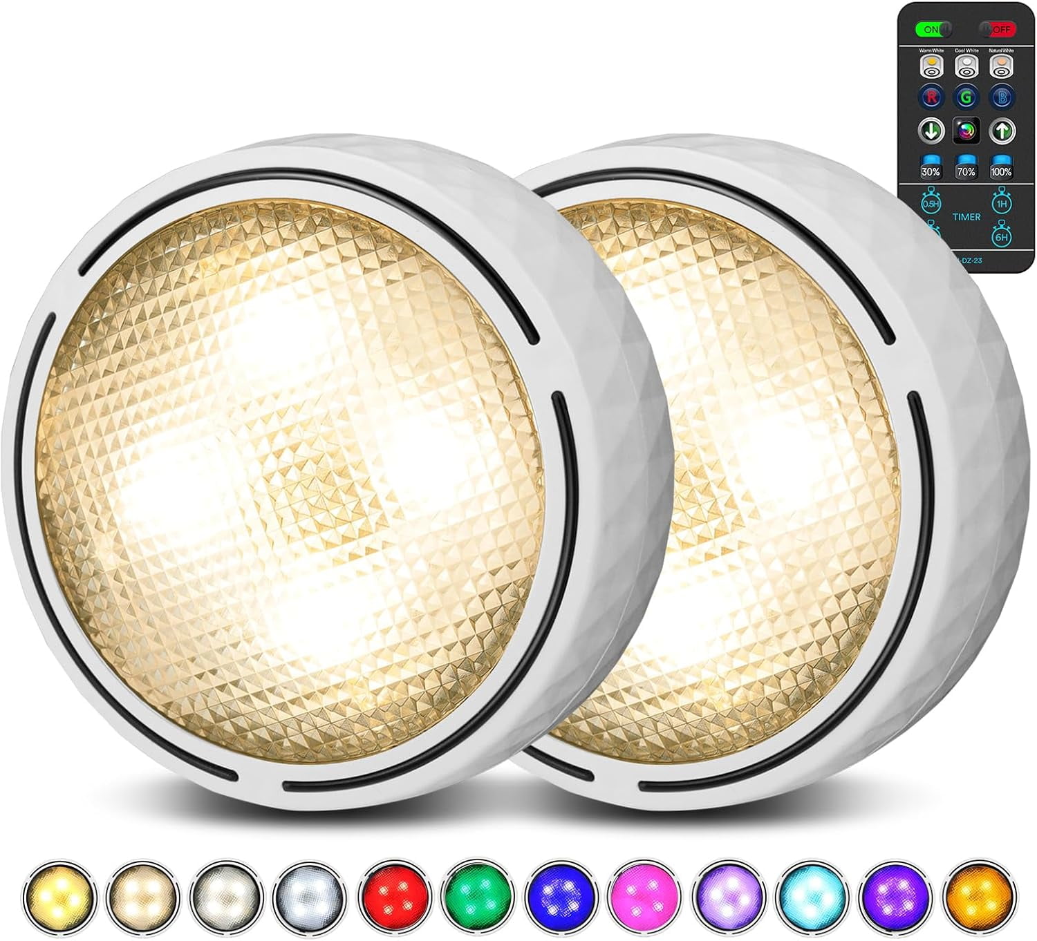 CHE-LED Puck Lights with Remote Control, Battery Operated Wireless ...