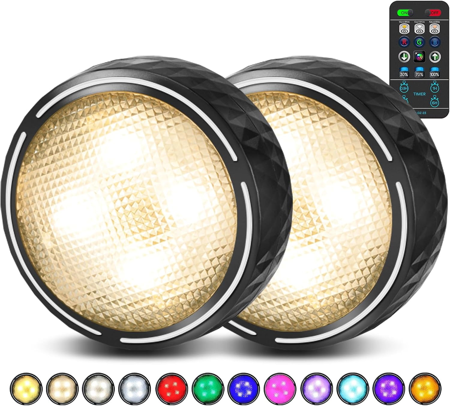 CHE-LED Puck Lights with Remote Control, Battery Operated Wireless ...