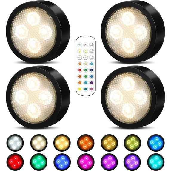 CHE-LED Puck Lights with Remote & Timer, Battery Operated Wireless ...