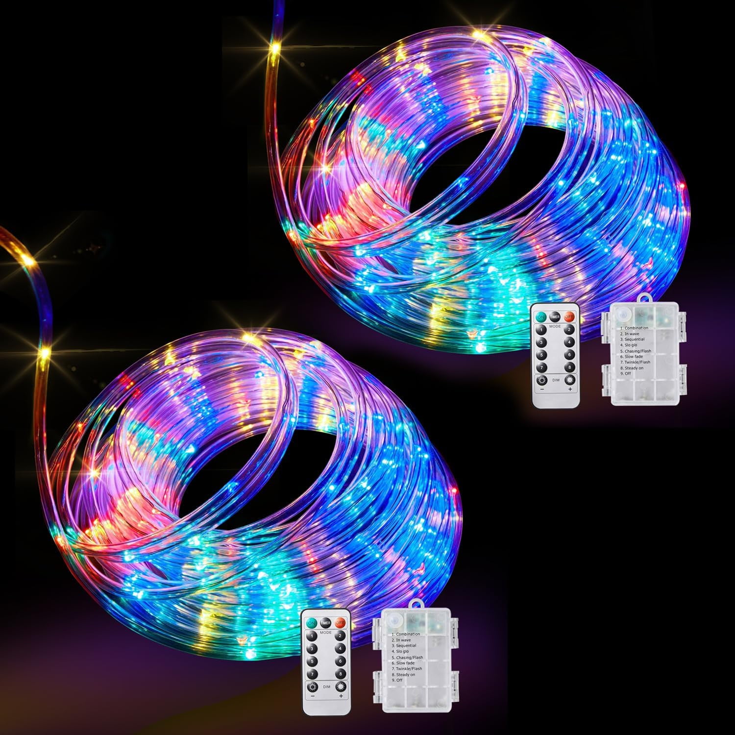 CHE-LED Rope Lights Battery Operated String Lights-40Ft 120 LEDs 8 ...