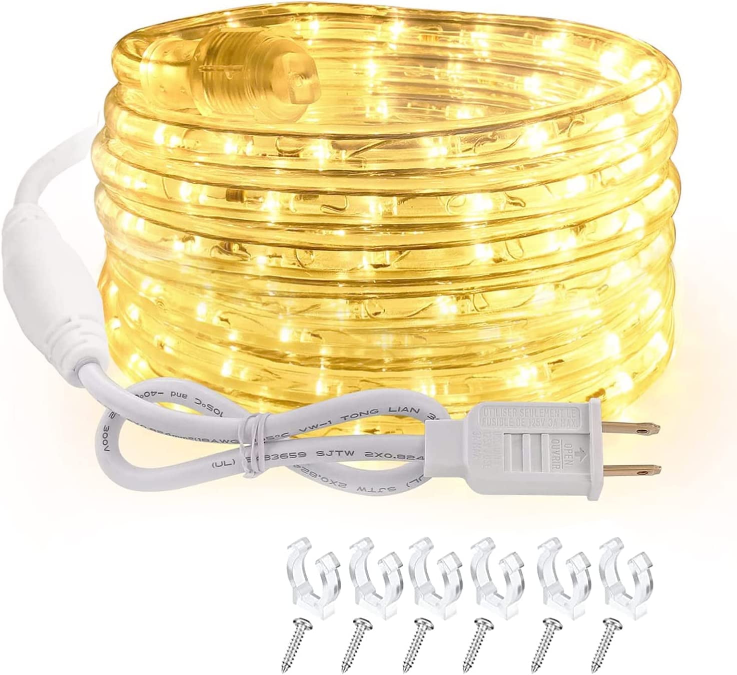 CHE-LED Rope Lights Outdoor 18FT Warm White Fairy Lights Connectable ...