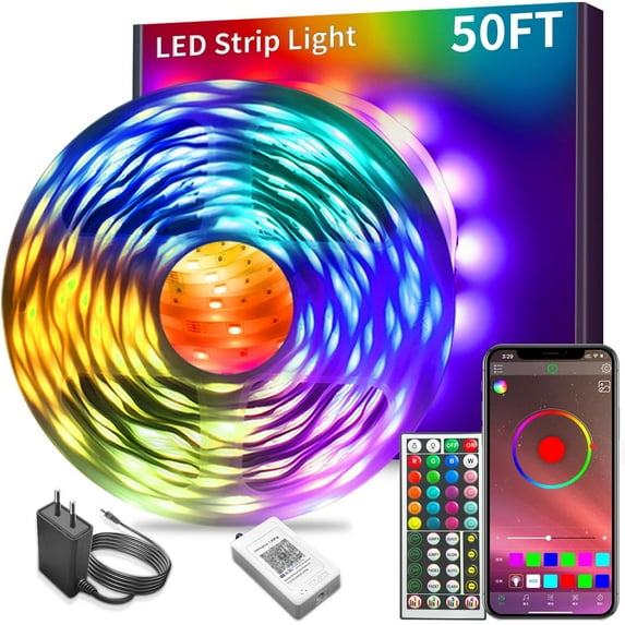 CHE-Led Lights for Bedroom 50ft Led Strip Lights with Remote RGB Color ...