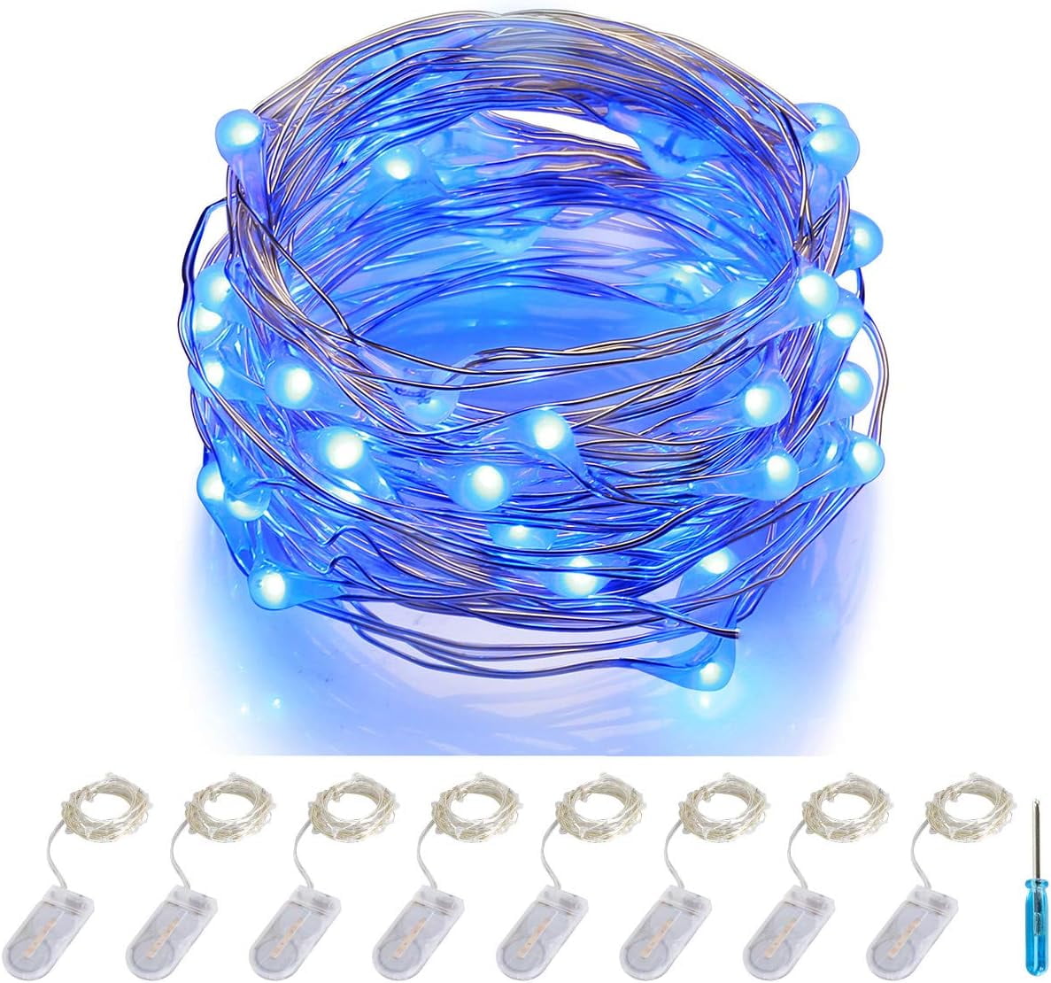 CHE-Micro LED Blue String Lights 8 Packs Fairy Lights Battery Operated ...