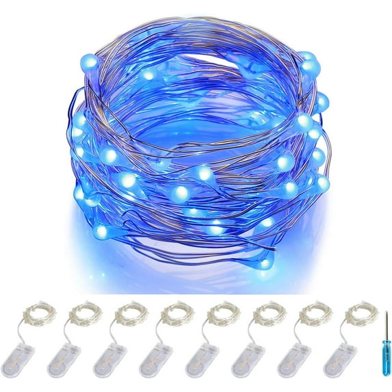 CHE-Micro LED Blue String Lights 8 Packs Fairy Lights Battery Operated ...