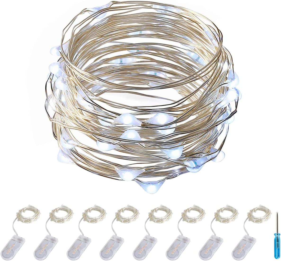 CHE-Micro LED String Lights Battery Powered Set of 8 Cool White Mini ...