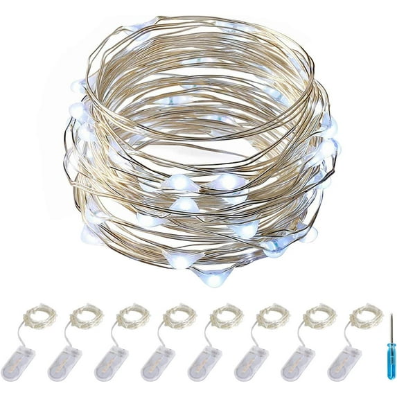 CHE-Micro LED String Lights Battery Powered Set of 8 Cool White Mini ...