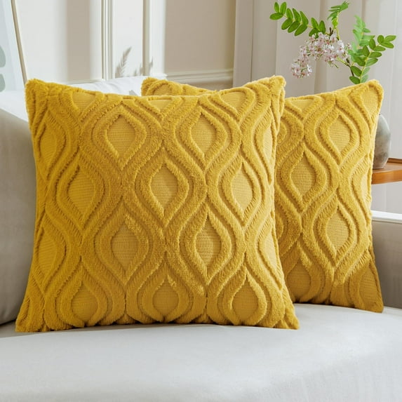 CHE-Mustard Yellow Throw Pillow Covers 16x16 Inch, Soft Spring Plush ...