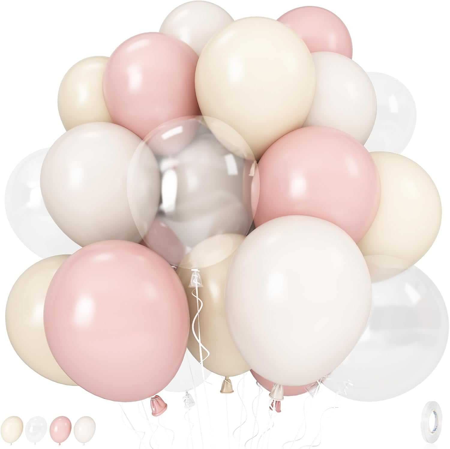 CHE-Pastel Pink and White Balloons, 12 Inch 35PCS Light Baby Pink Beige ...
