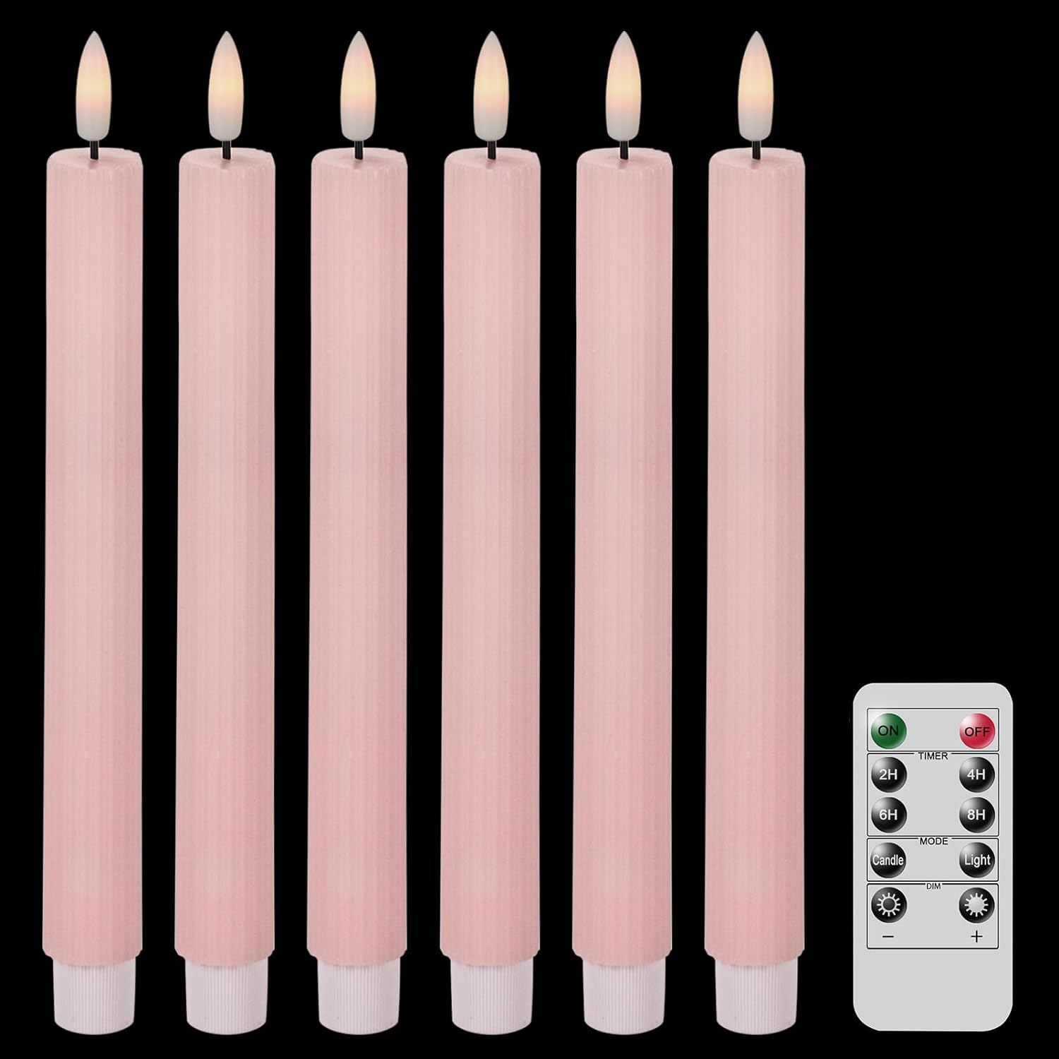 CHE-Pink Flameless Flickering Taper Candles with 10-Key Remote and ...