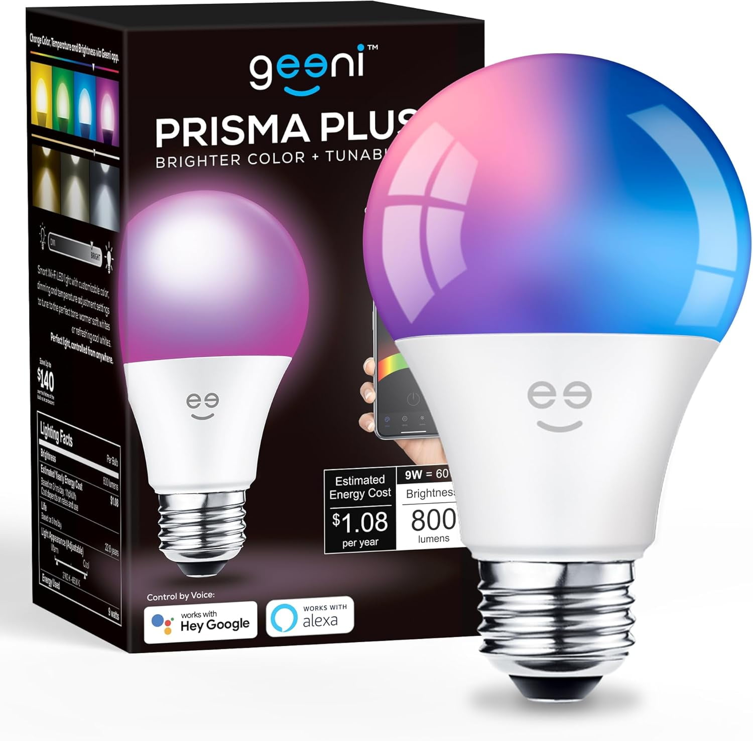CHE-Prisma Plus 800 Dimmable Smart Light Bulbs with 2.4 GHz Wi-Fi ...