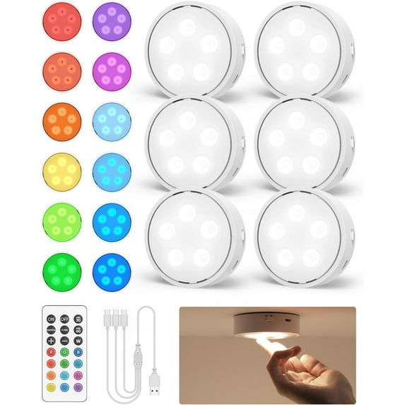 CHE-Puck Lights with Remote Control,Under Cabinet Lighting Magnetic,LED ...