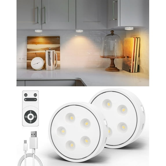 CHE-Puck Lights with Remote Control,Under Cabinet Lighting Magnetic,LED ...