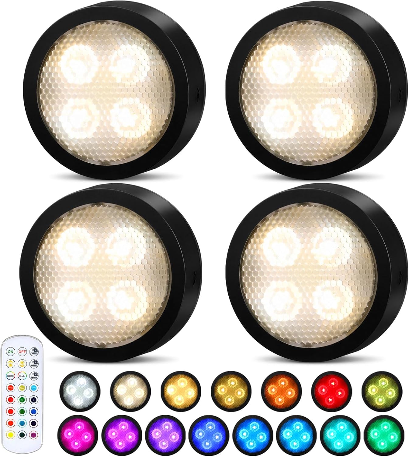 CHE-Puck Lights with Remote Timer, Under Cabinet Kitchen Lights Battery ...