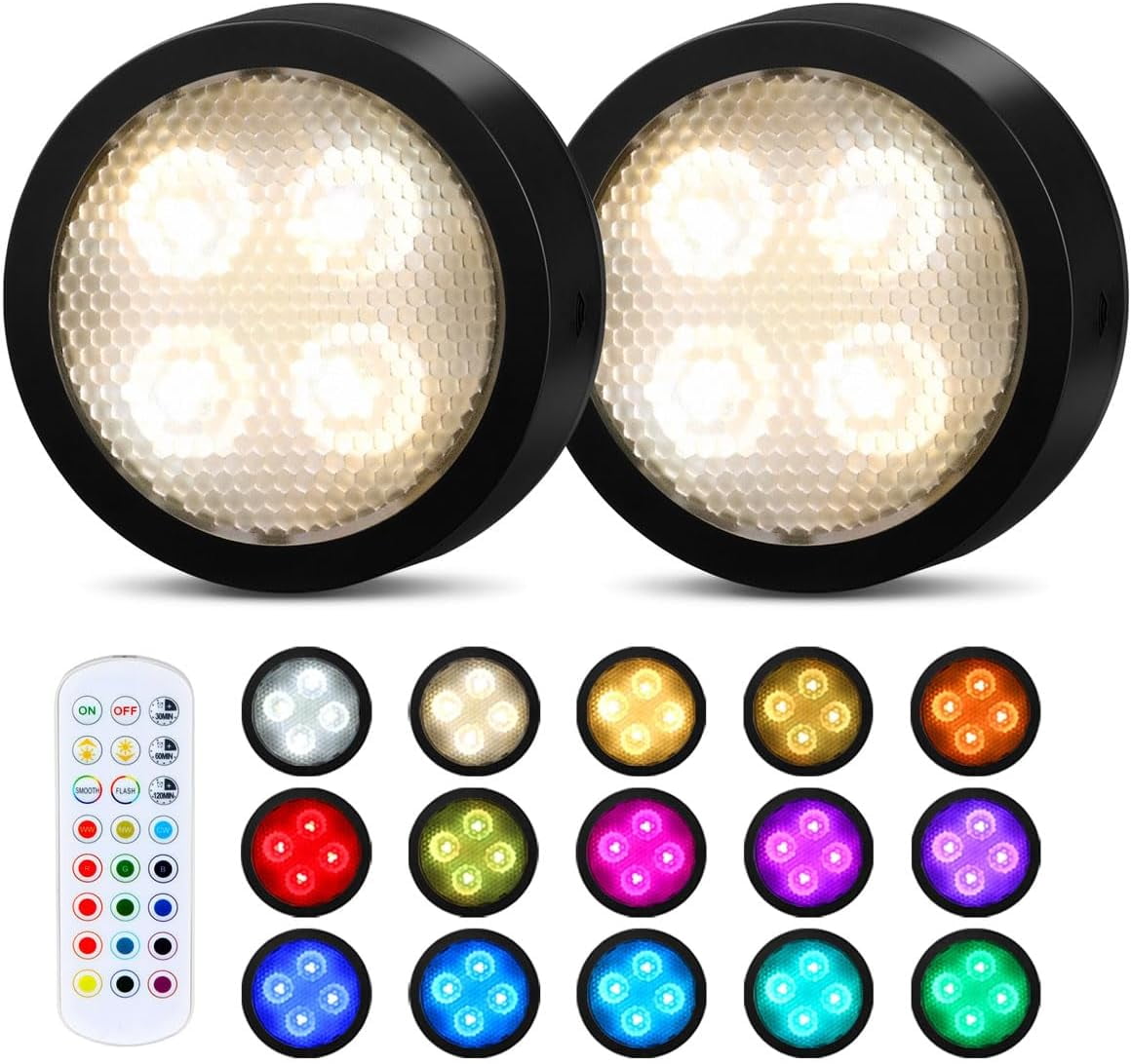 CHE-Puck Lights with Remote Timer, Under Cabinet Kitchen Lights Battery ...