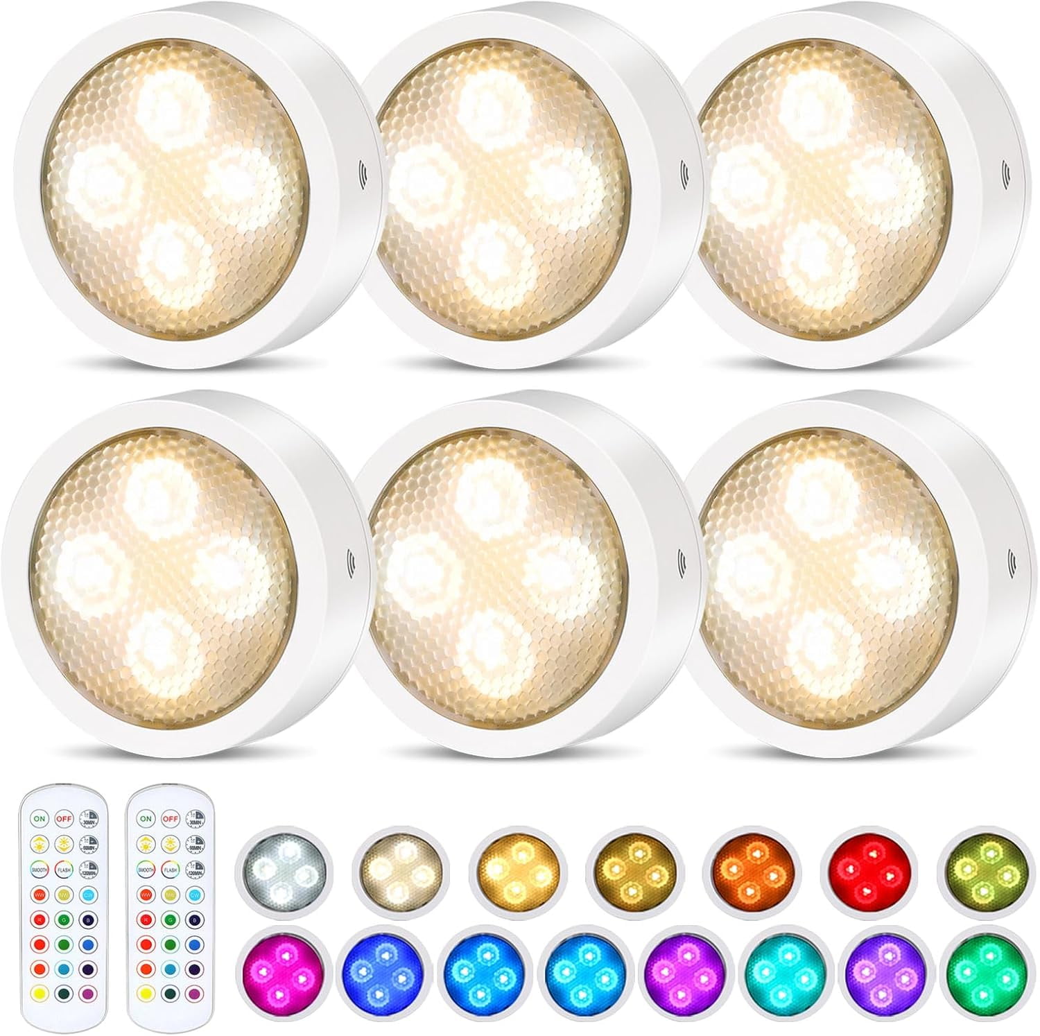 CHE-Puck Lights with Remote Timer, Under Cabinet Kitchen Lights Battery ...