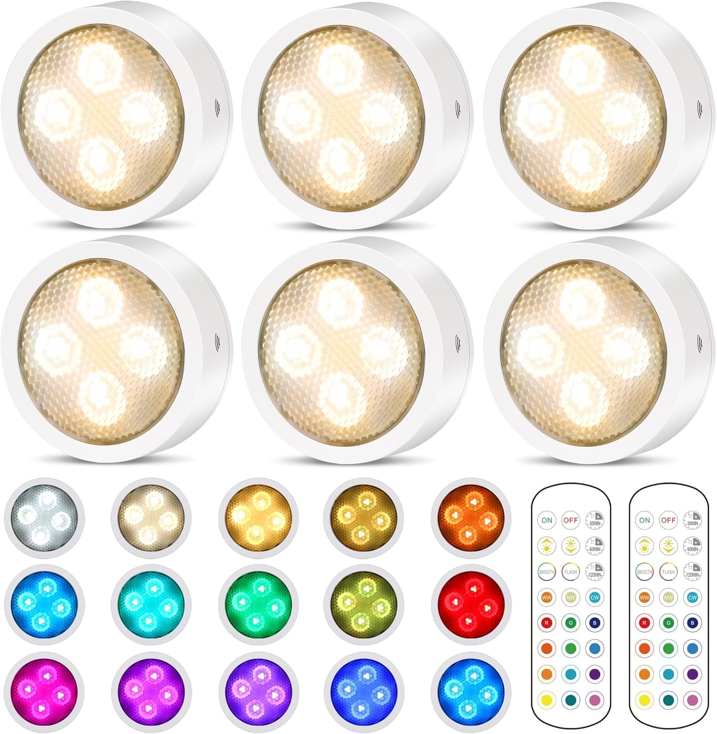 CHE-Puck Lights with Remote Control, Battery Powered Wireless LED Under ...