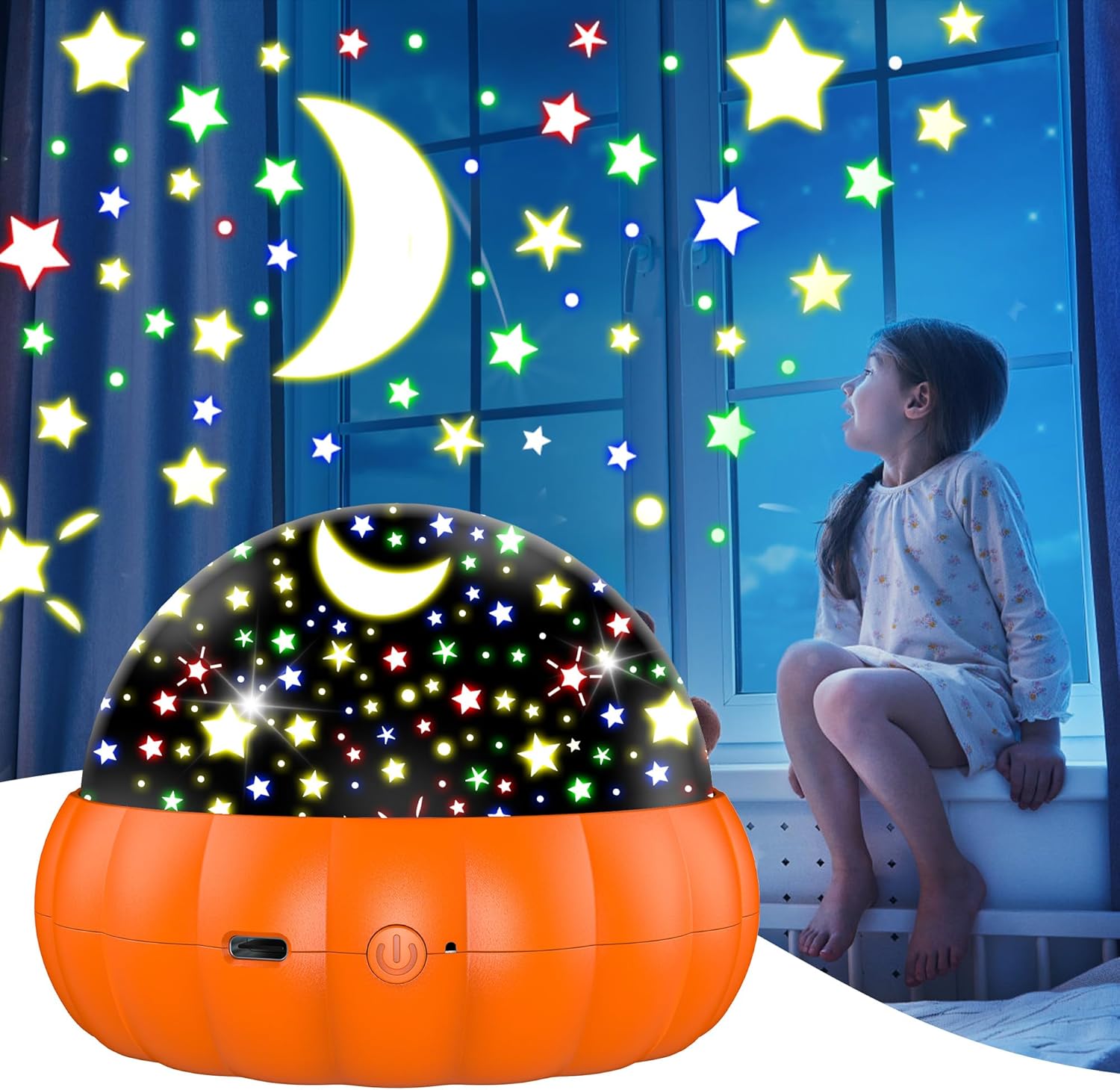 CHE-Pumpkin Star Projector Night Light for Kids,Baby Night Lights with ...