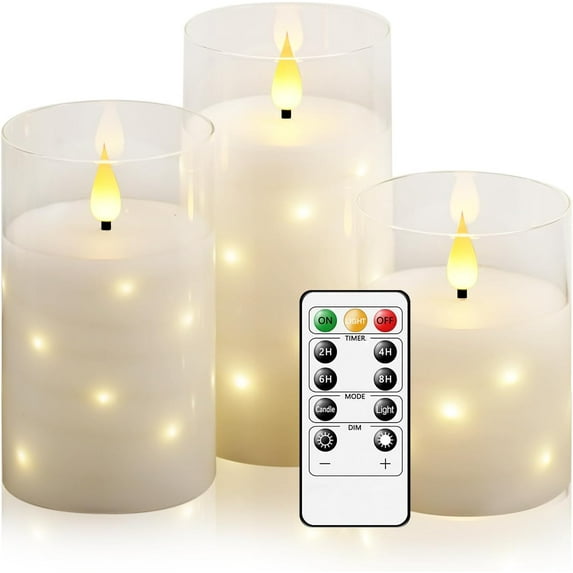 CHE-Real Wax Flameless Candles Glass,Battery Operated LED Candles with ...