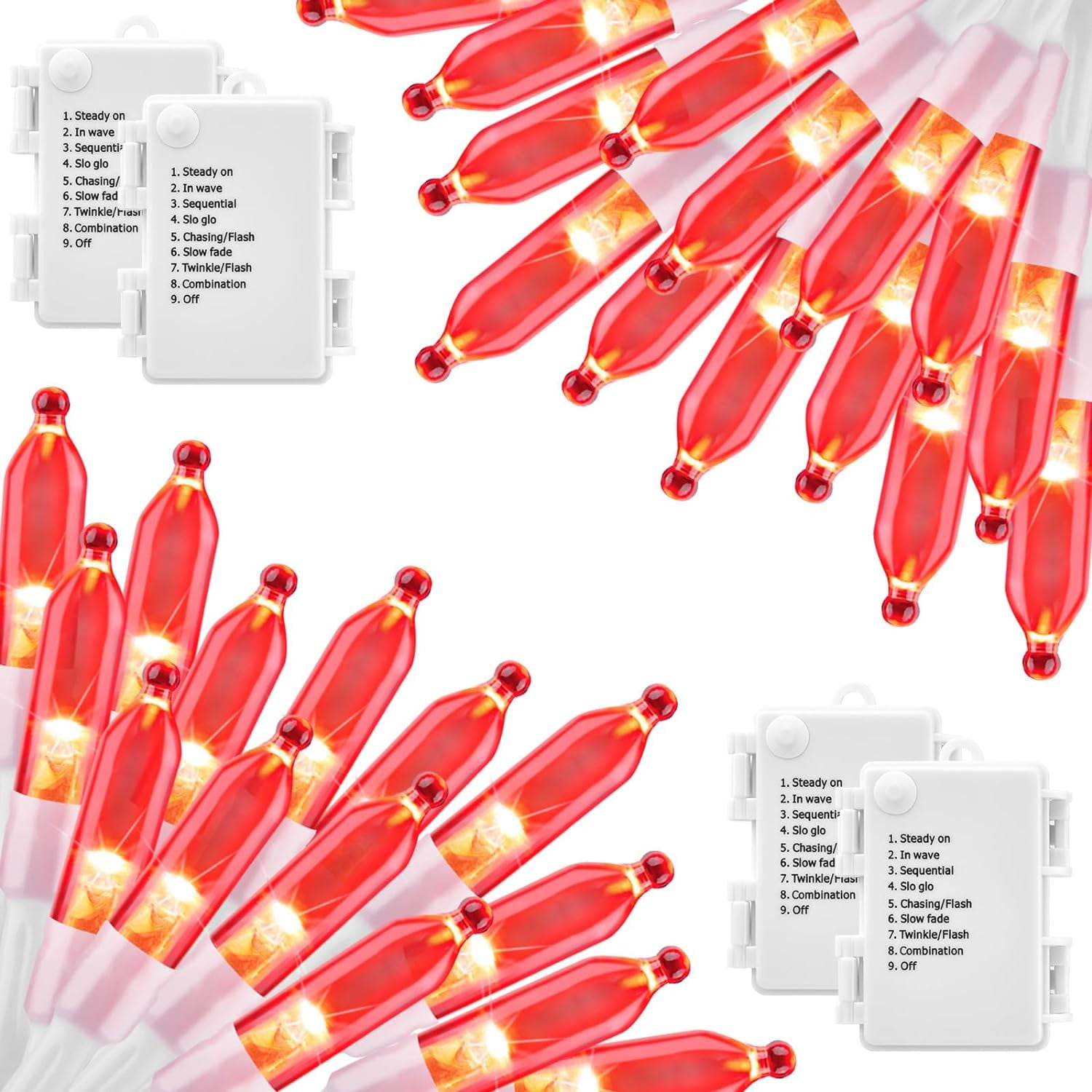 CHE-Red String Lights Battery Operated, 4 Pack 8 Feet 20 LED String ...