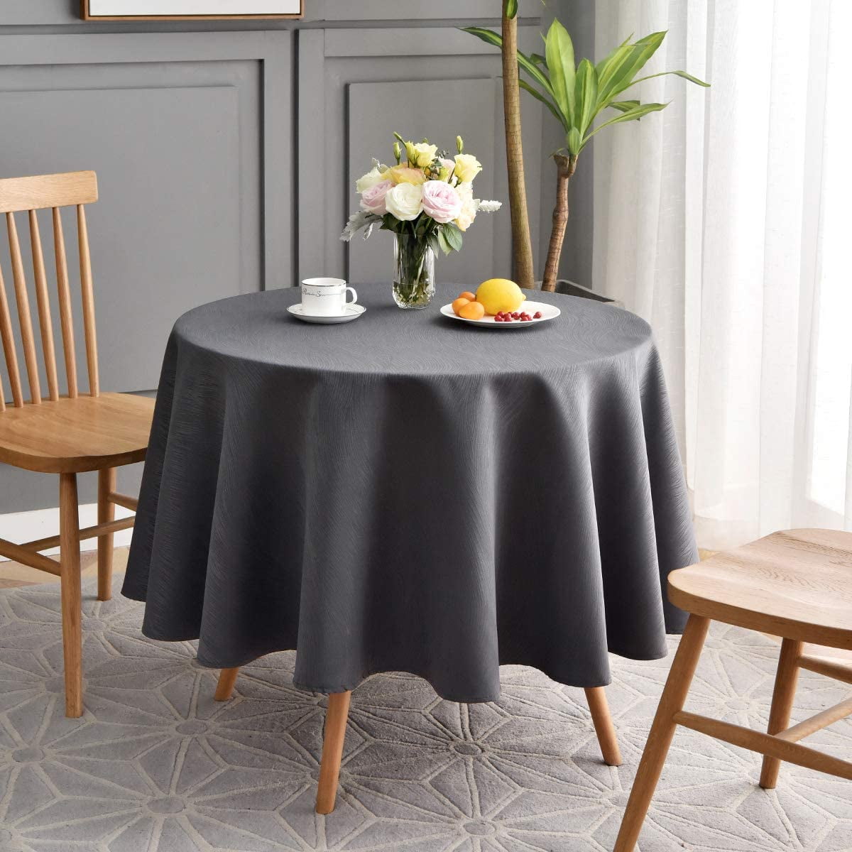 CHE-Round Jacquard Tablecloths Swirl Pattern Spillproof Wrinkle Free ...