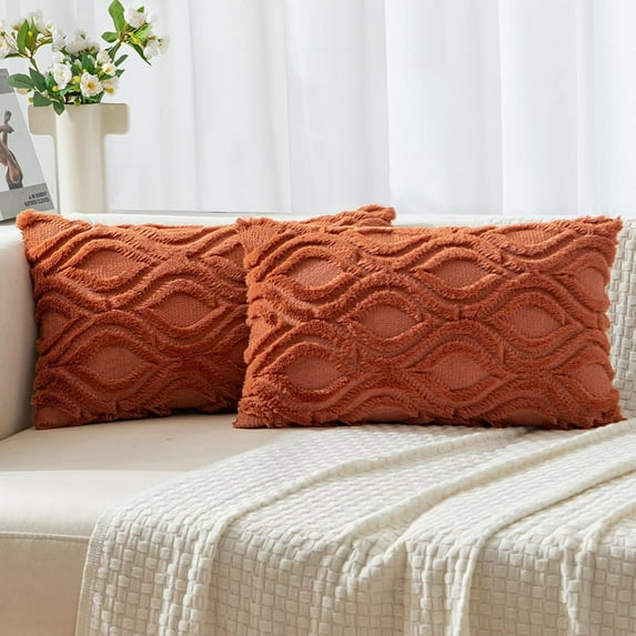 CHE-Rust Throw Pillow Covers 12x20 Inch, Soft Winter Plush Faux Wool ...