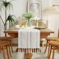 CHE-Rustic Farmhouse Style Linen Table Runner, Boho Handmade Tassel ...