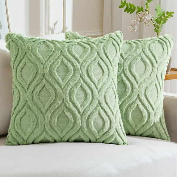 CHE-Sage Green Throw Pillow Covers 18x18 Inch, Soft Spring Plush Faux ...