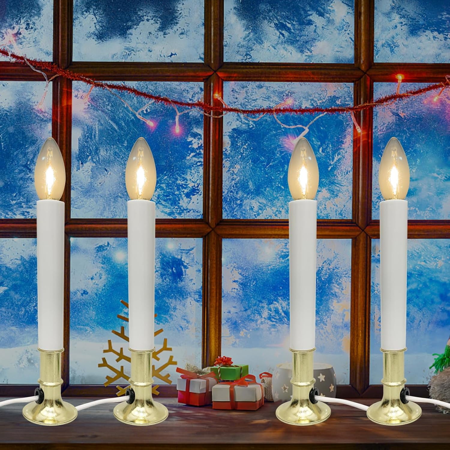 CHE-Set of 4 Electric Window Candles, 9 Inch Plug in Window Candle ...