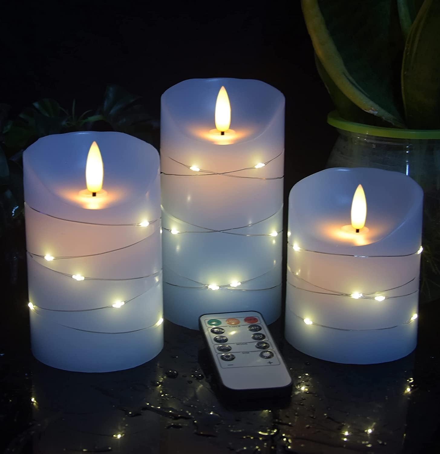 CHE-Sky Blue LED Flameless Candle, with Embedded Star String, 3-Piece ...