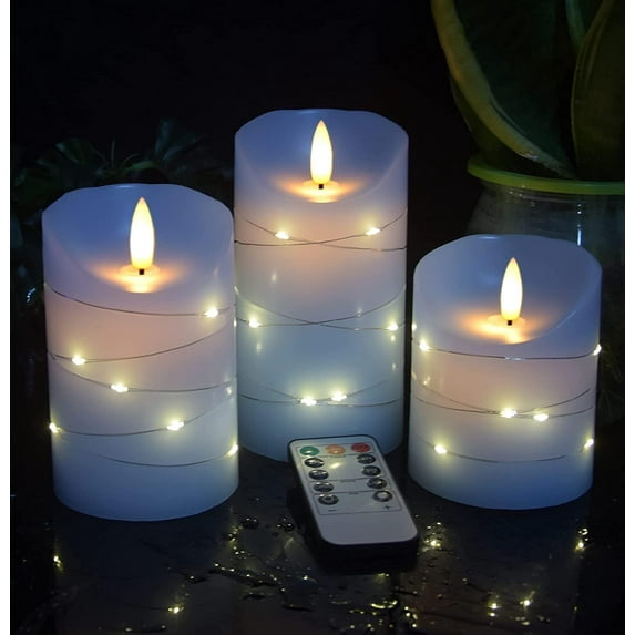 CHE-Sky Blue LED Flameless Candle, with Embedded Star String, 3-Piece ...