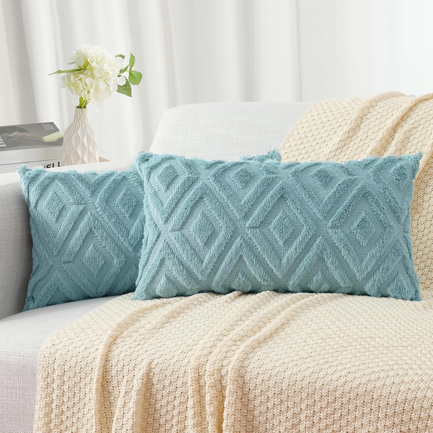 CHE-Spring Soft Faux Fur Throw Pillow Covers 12x20 Set of 2 - Plush ...