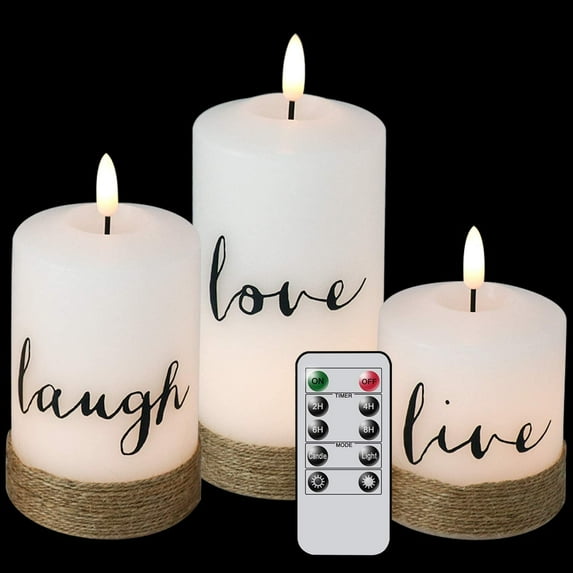 CHE-White Flameless Pillar Candles Battery Operated Remote and Timer, 3 ...
