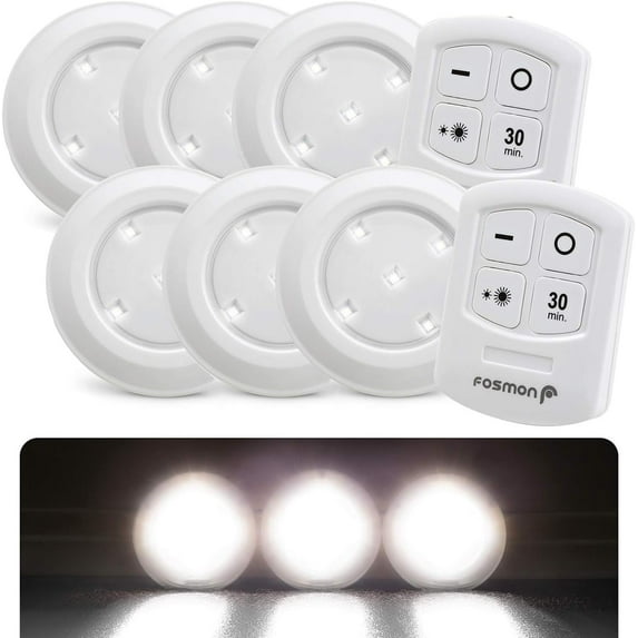 CHE-Wireless LED Puck Light 6 Pack with Remote Control, Under Cabinet ...