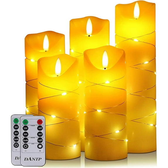 CHE-flameless Candle, with Embedded String Lights, 5-Piece LED Candles ...