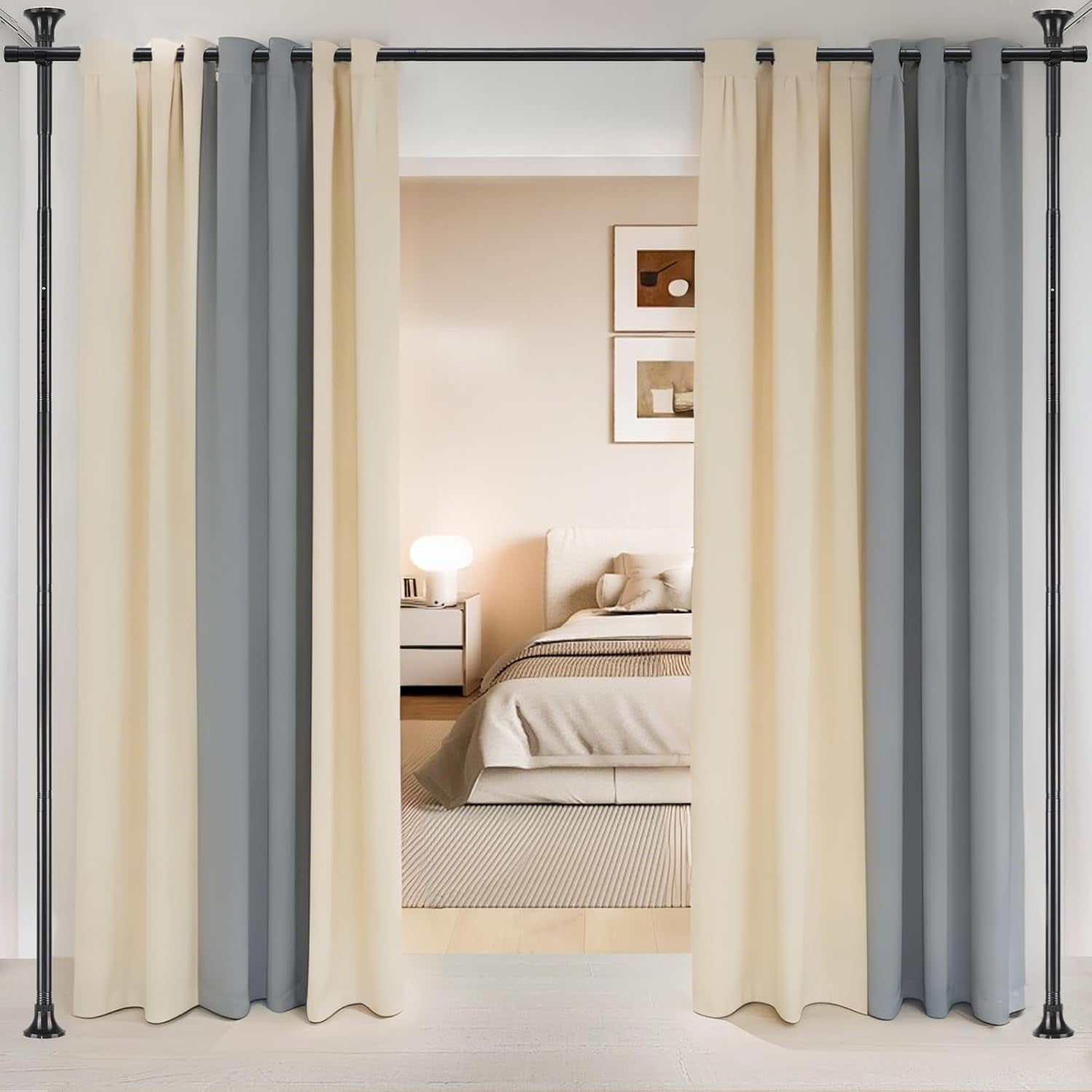 CHEASYOU Black Room Divider Curtain Rod, No Drilling Room Curtain ...