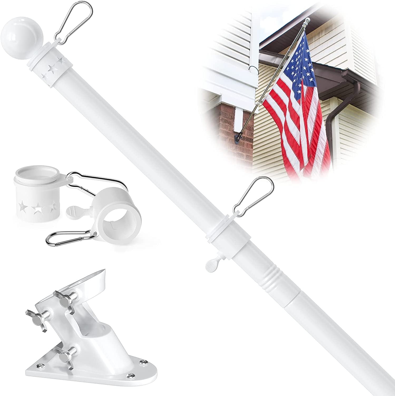 CHEASYOU White Flag Pole with Bracket 5ft, Heavy Duty Metal Tangle Free ...