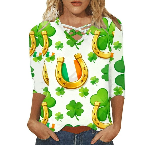 CHEEKEY 2026 St. Paddy's Day Top for Women Shamrock Print Short Sleeve ...