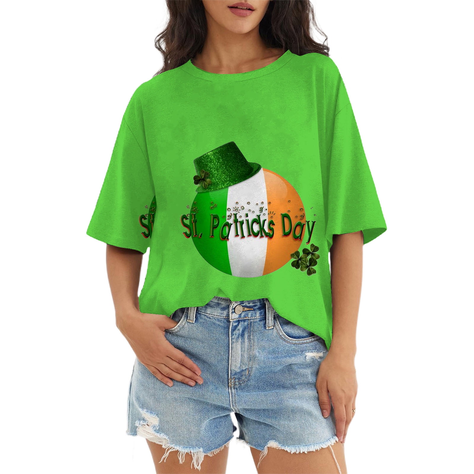 CHEEKEY Shamrock Print Women's T-Shirt St. Paddy's Day Fashion Top ...