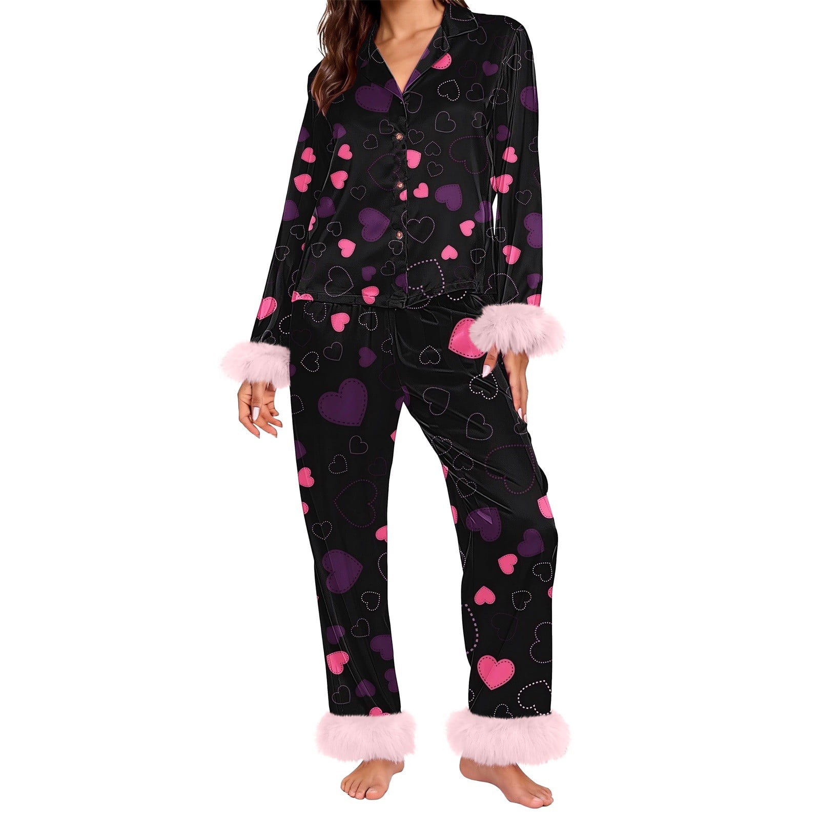 CHEEKEY Under $20 Valentine Cozy Pajamas for Women Heart Print with ...